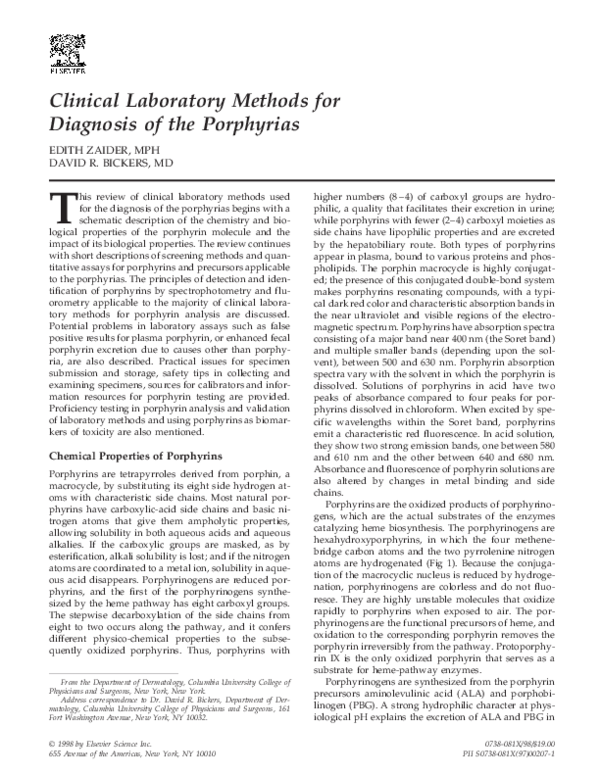 (PDF) Clinical Laboratory Methods for Diagnosis of the Porphyrias