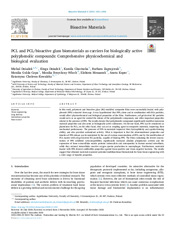 (PDF) PCL and PCL/bioactive glass biomaterials as carriers for biologically active polyphenolic ...