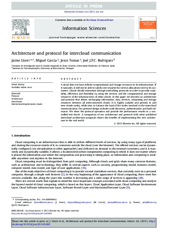 (PDF) Architecture and protocol for intercloud communication | Miguel Garcia - Academia.edu