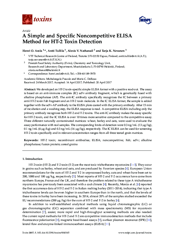 (PDF) A Simple and Specific Noncompetitive ELISA Method for HT-2 Toxin ...