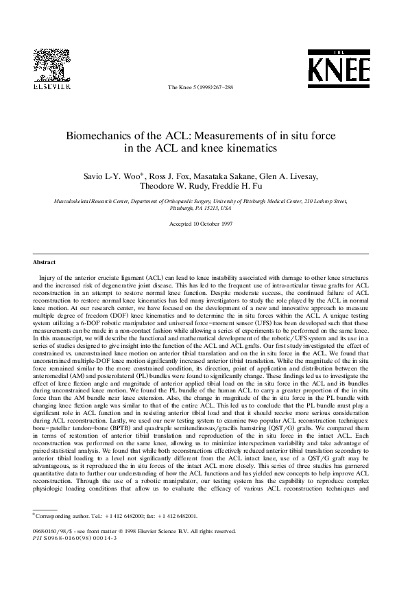 (PDF) Biomechanics of the ACL: Measurements of in situ force in the ACL ...
