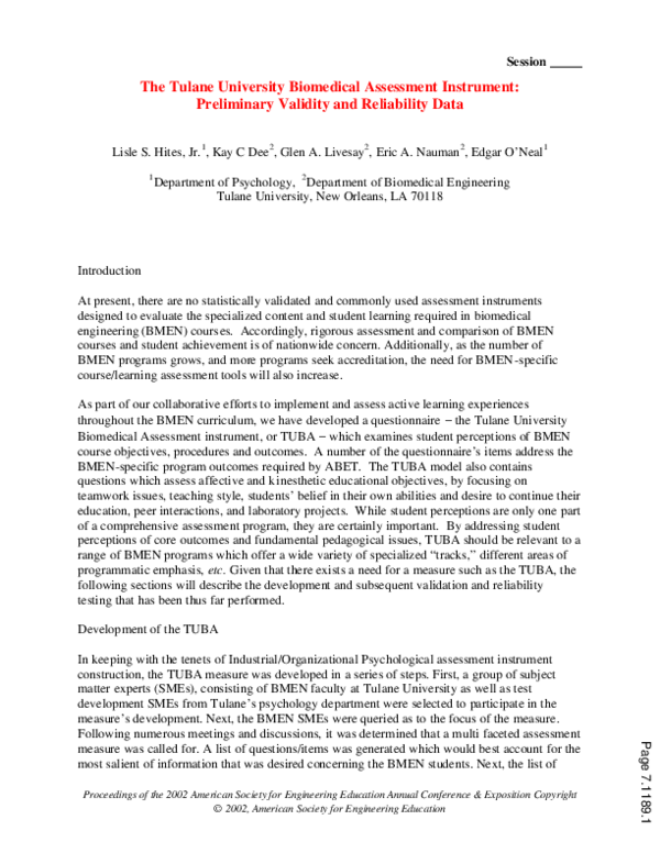 (PDF) The Tulane University Biomedical Assessment Model