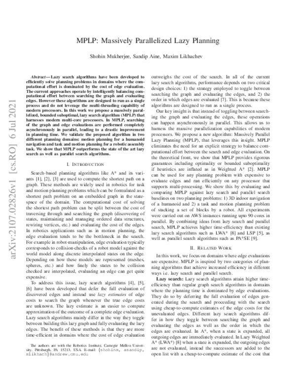 (PDF) MPLP: Massively Parallelized Lazy Planning