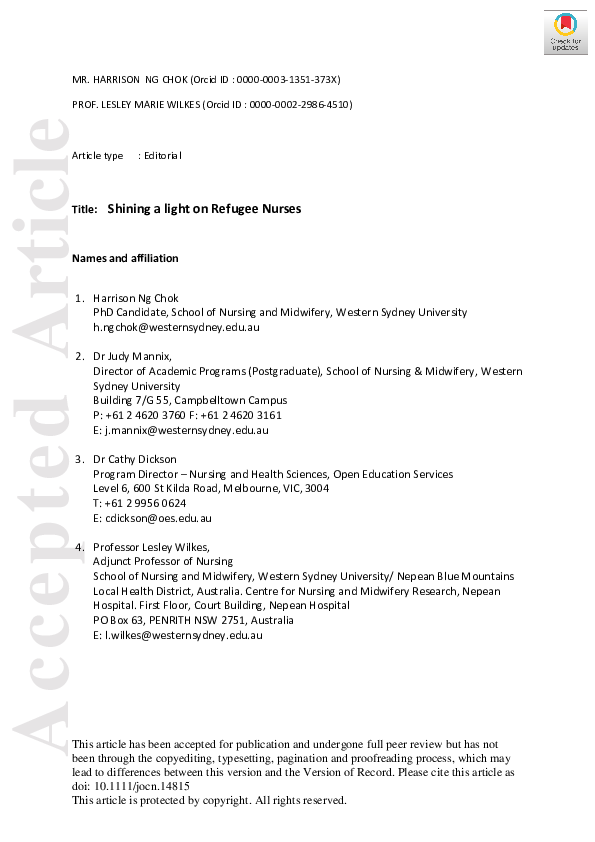 (PDF) Shining a light on Refugee Nurses