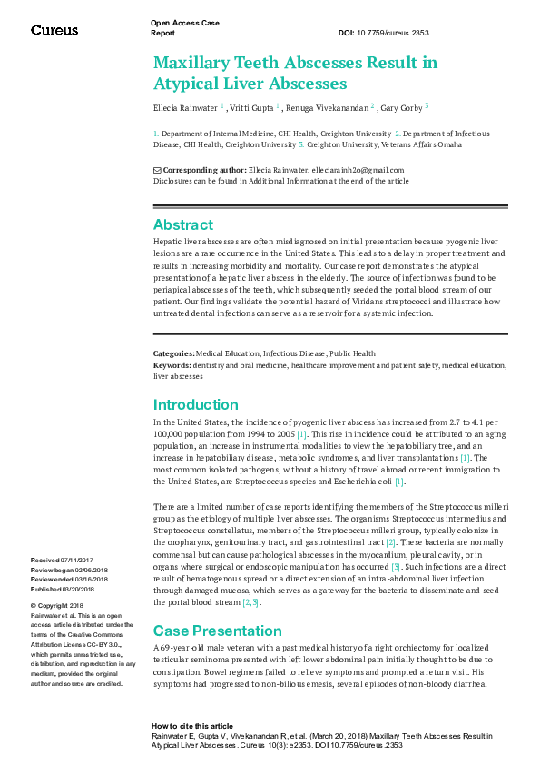 (PDF) Maxillary Teeth Abscesses Result in Atypical Liver Abscesses ...