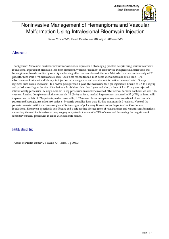 (PDF) Noninvasive Management of Hemangioma and Vascular Malformation ...