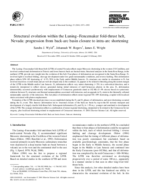 (PDF) Structural evolution within the Luning–Fencemaker fold-thrust ...