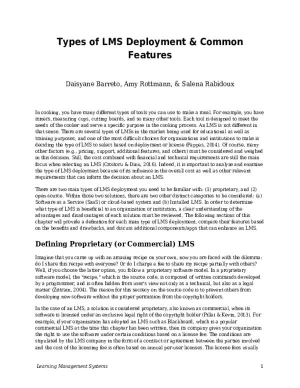 (PDF) Types of LMS Deployment & Common Features