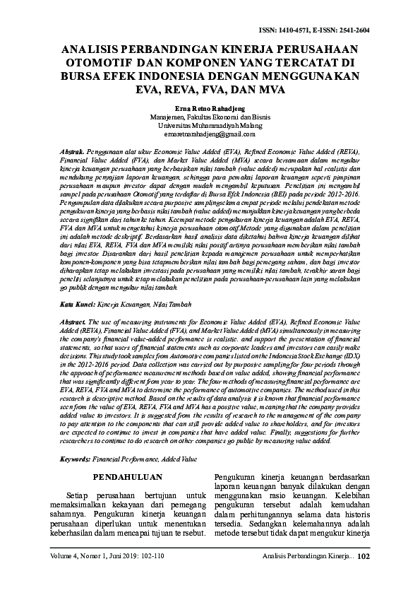 (PDF) Analisis Perbandingan Kinerja Perusahaan Otomotif dan Komponen Yang Tercatat Di Bursa Efek ...