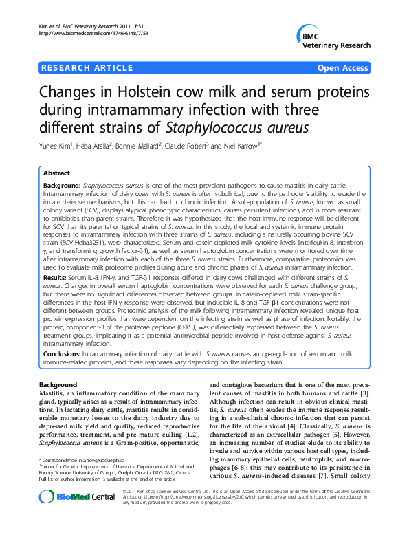 (PDF) Changes in Holstein cow milk and serum proteins during ...
