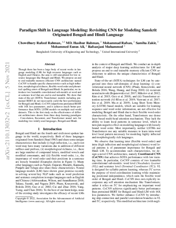 (PDF) Paradigm Shift in Language Modeling: Revisiting CNN for Modeling Sanskrit Originated ...