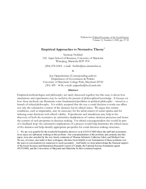 (PDF) Political Philosophy , Simulations , and Experiments