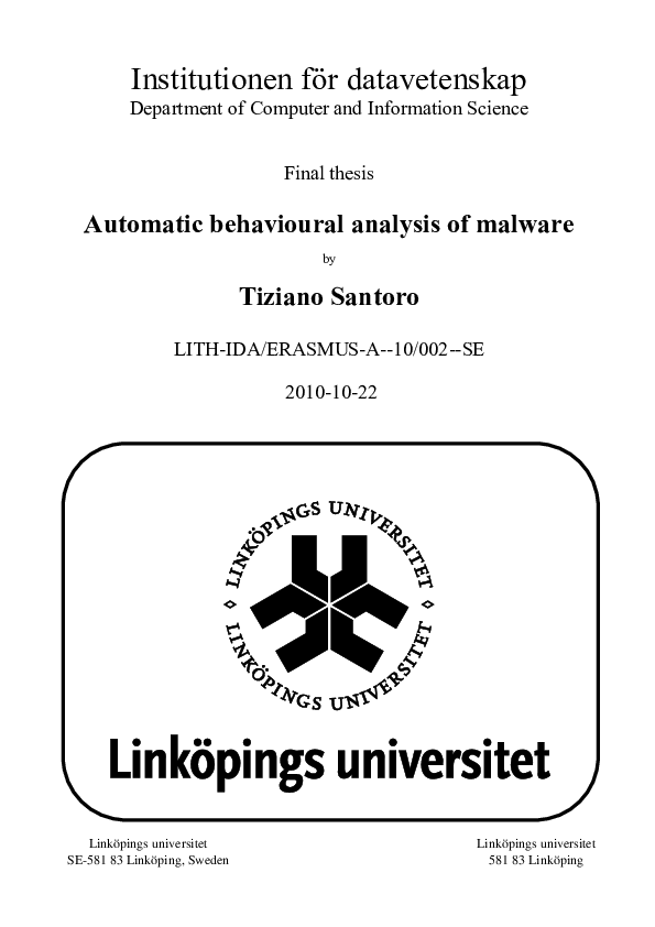 (PDF) Automatic behavioural analysis of malware