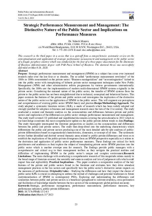 (PDF) Strategic Performance Measurement and Management: The Distinctive ...