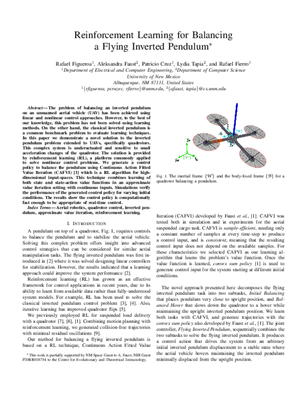 (PDF) Reinforcement learning for balancing a flying inverted pendulum