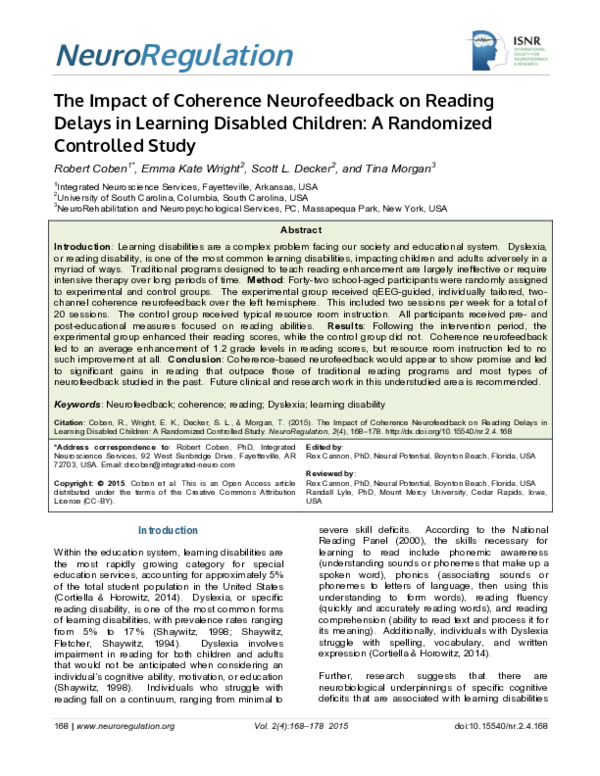 (PDF) Impact of Coherence Neurofeedback on Reading Delays in Learning ...