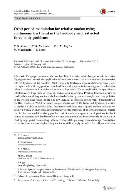 (PDF) Orbit period modulation for relative motion using continuous low thrust in the two-body ...