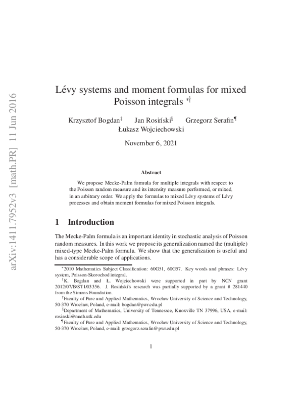 (PDF) Lévy Systems and Moment Formulas for Mixed Poisson Integrals