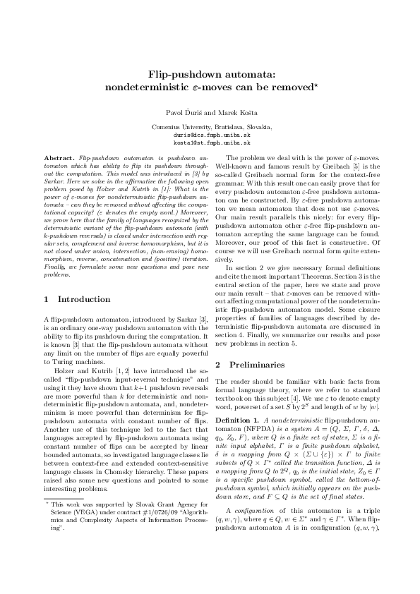 Pdf Flip Pushdown Automata Nondeterministic Epsilon Moves Can Be Removed