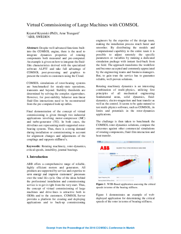 (PDF) Virtual Commissioning of Large Machines with COMSOL