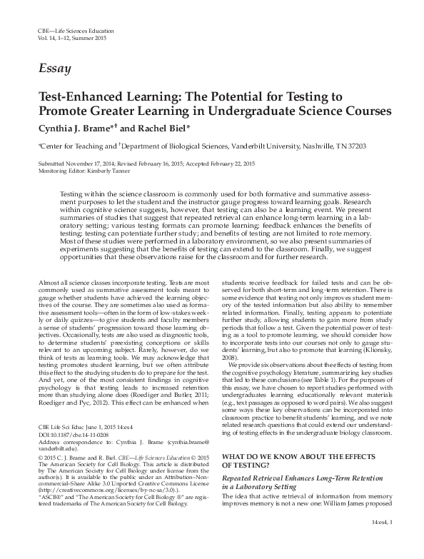(PDF) Test-enhanced learning: the potential for testing to promote ...
