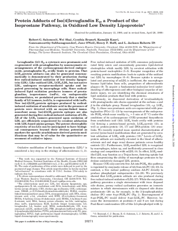 (PDF) Protein Adducts of Iso[4]levuglandin E2, a Product of the ...