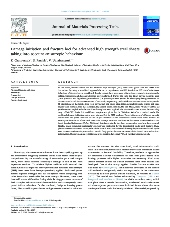 (PDF) Damage initiation and fracture loci for advanced high strength steel sheets taking into ...