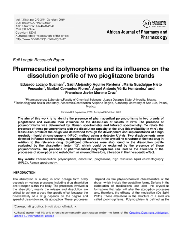(PDF) Pharmaceutical polymorphisms and its influence on the dissolution ...