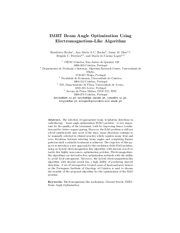Pdf Imrt Beam Angle Optimization Using Electromagnetism Like Algorithm Ana Maria Ac Rocha 0553