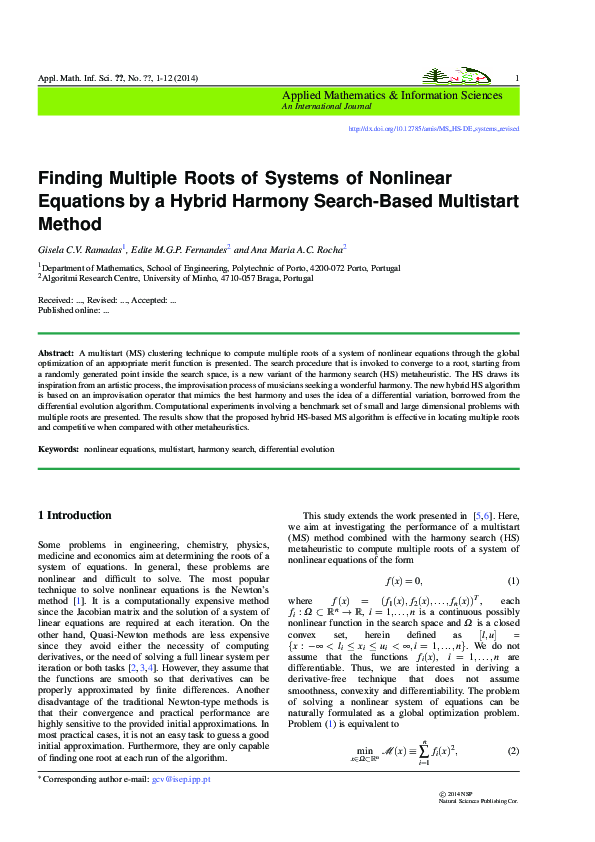 Pdf Finding Multiple Roots Of Systems Of Nonlinear Equations By A