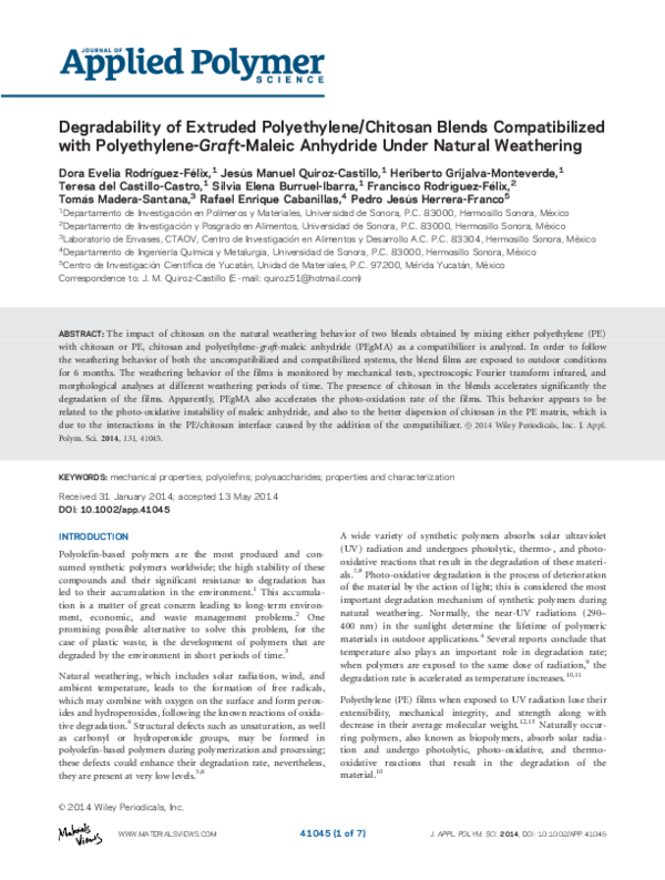 (PDF) Degradability of extruded polyethylene/chitosan blends compatibilized with polyethylene ...