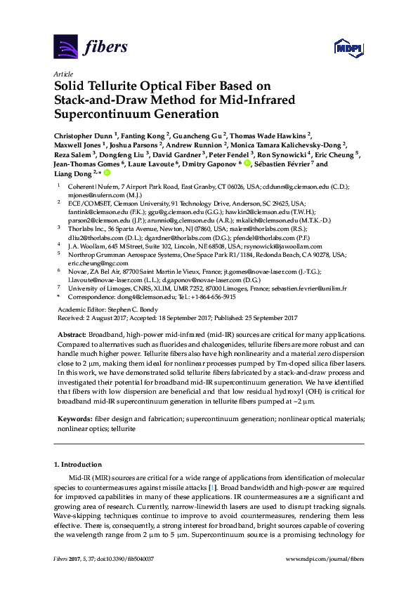 (PDF) Solid Tellurite Optical Fiber Based on Stack-and-Draw Method for ...