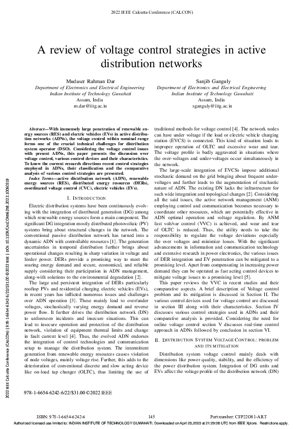 Pdf A Review Of Voltage Control Strategies In Active Distribution