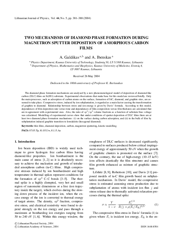 (PDF) Two mechanisms of diamond phase formation during magnetron ...
