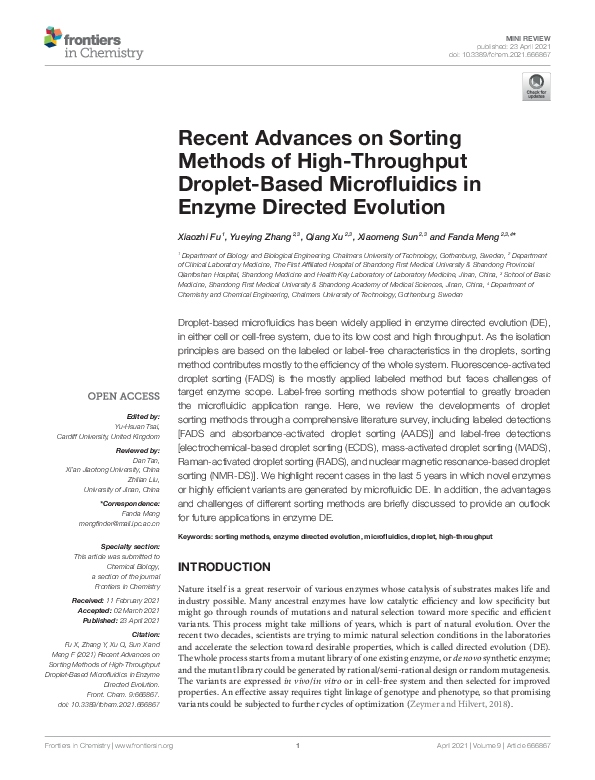 (PDF) Recent Advances on Sorting Methods of High-Throughput Droplet-Based Microfluidics in ...