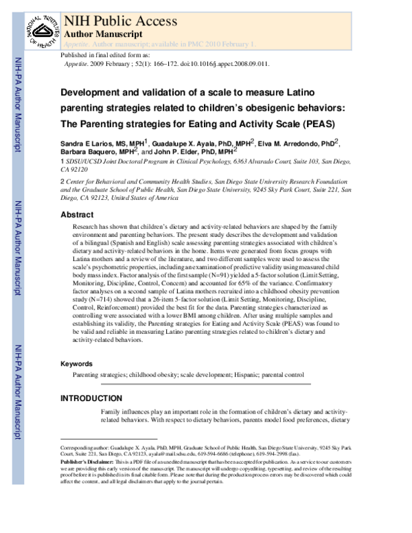 (PDF) Development and validation of a scale to measure Latino parenting strategies related to ...
