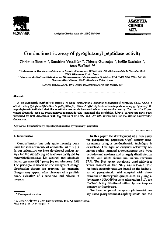 (PDF) Conductimetric assay of pyroglutamyl peptidase activity