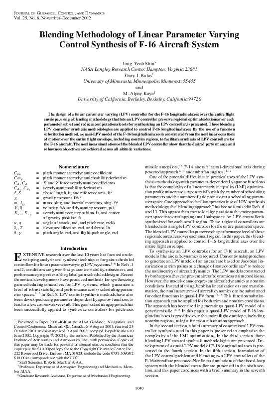 Pdf Blending Methodology Of Linear Parameter Varying Control