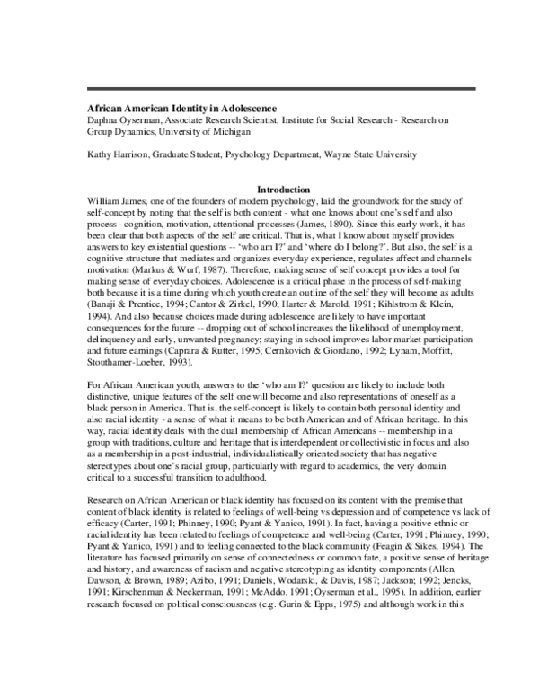 (PDF) African American identity in adolescence