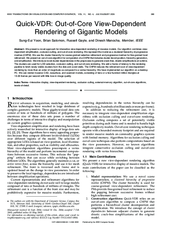 (PDF) Quick-VDR: Out-of-Core View-Dependent Rendering of Gigantic Models