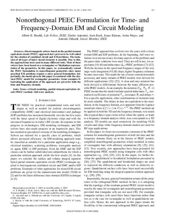 (PDF) Nonorthogonal PEEC formulation for time- and frequency-domain EM ...