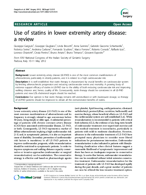 (PDF) Use of statins in lower extremity artery disease: a review