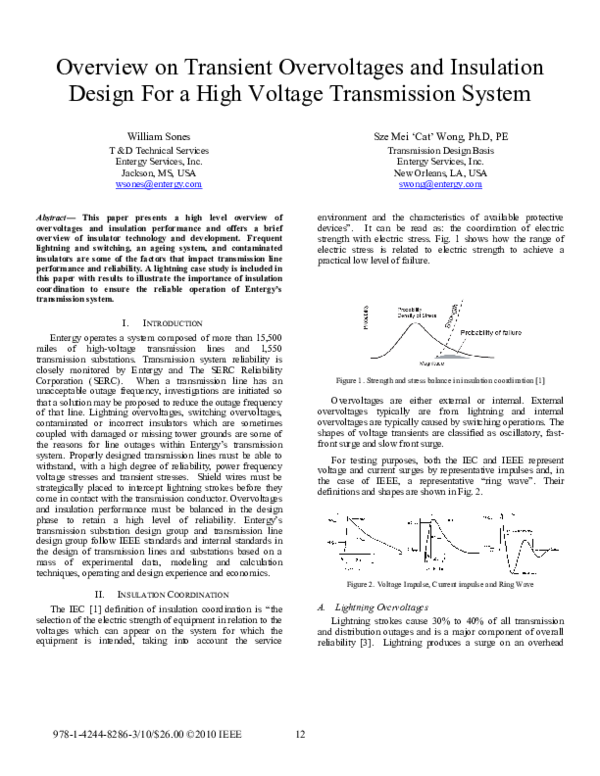 Pdf Overview On Transient Overvoltages And Insulation Design For A High Voltage Transmission