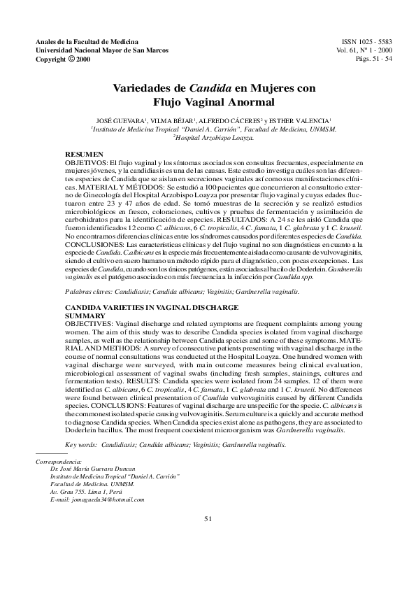 (PDF) Variedades de Candida en Mujeres con Flujo Vaginal Anormal | José ...