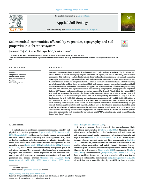 (PDF) Soil microbial communities affected by vegetation, topography and soil properties in a ...