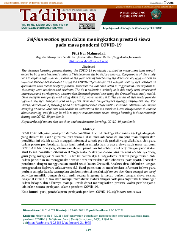 (PDF) Self-innovation guru dalam meningkatkan prestasi siswa pada masa pandemi COVID-19
