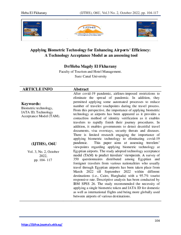 (PDF) Applying Biometric Technology for Enhancing Airports Efficiency ...