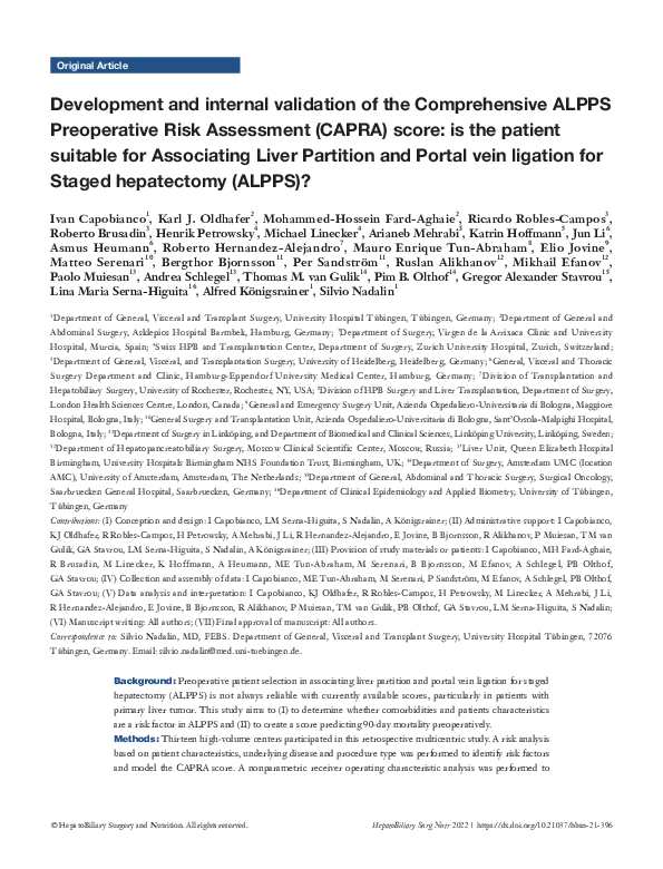 (PDF) Development and internal validation of the Comprehensive ALPPS ...