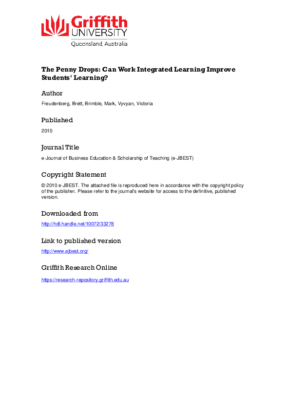 (PDF) The Penny Drops: Can Work Integrated Learning Improve Students ...