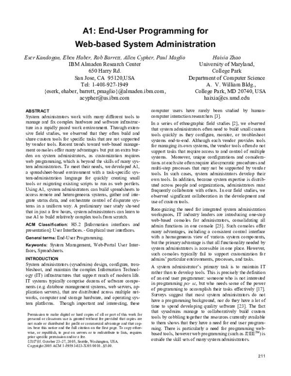 (PDF) A1: end-user programming for web-based system administration | Rob Barrett - Academia.edu